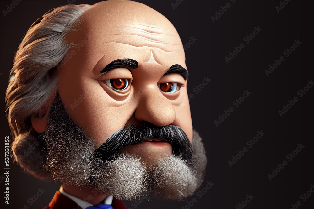 3D Rendered portrait of Karl Marx wool felt dolls, cartoon cute ...
