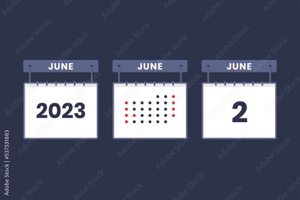 2023 calendar design June 2 icon. 2nd June calendar schedule ...