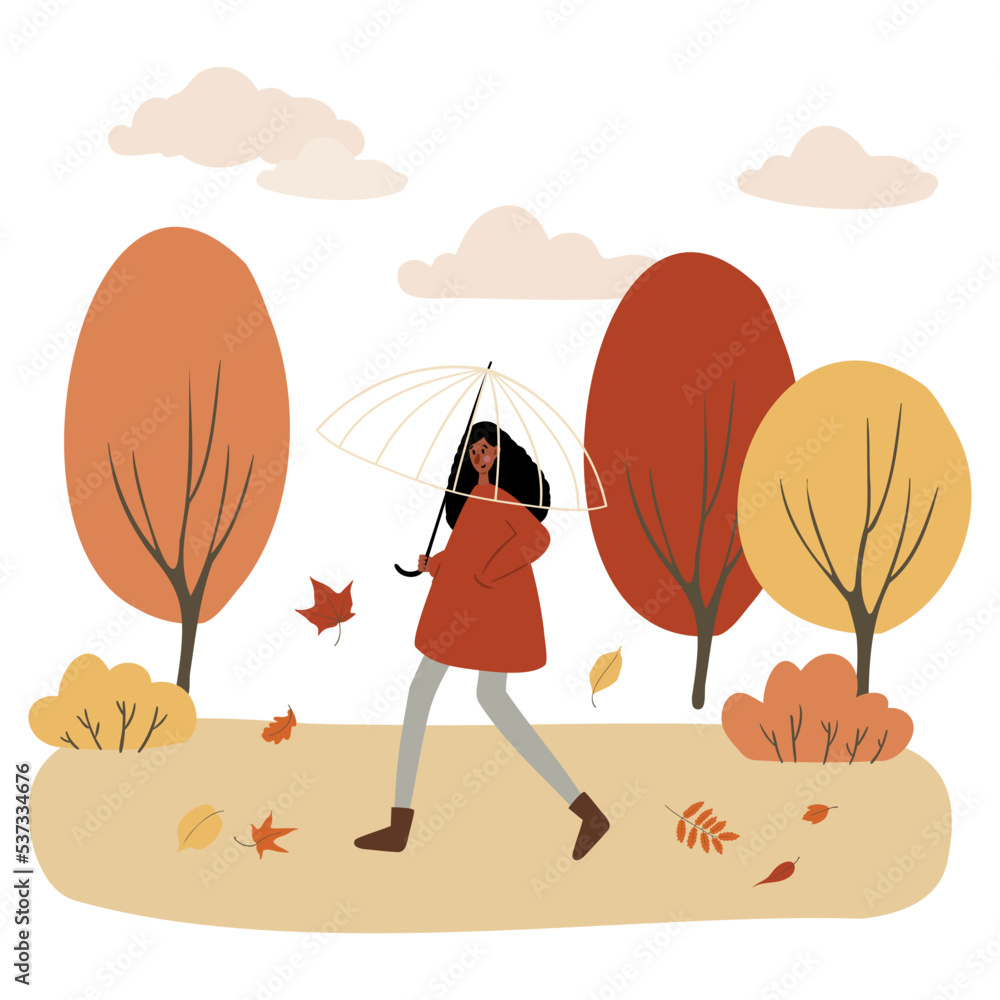 Fall city illustration, People walk in autumn park vector clipart, Cozy ...