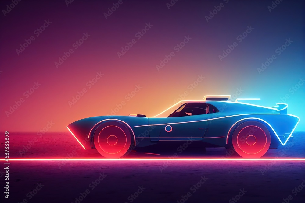 Cyberpunk Futuristic retro wave synth wave car. Retro sport car with ...