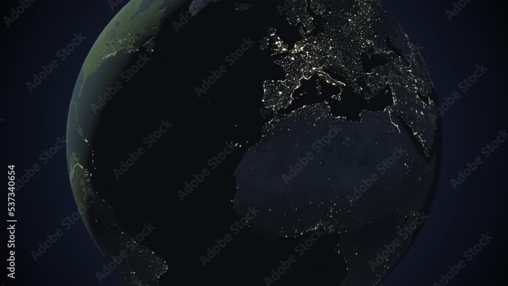 Seamless looping animation of the earth at night zooming in to the 3d ...