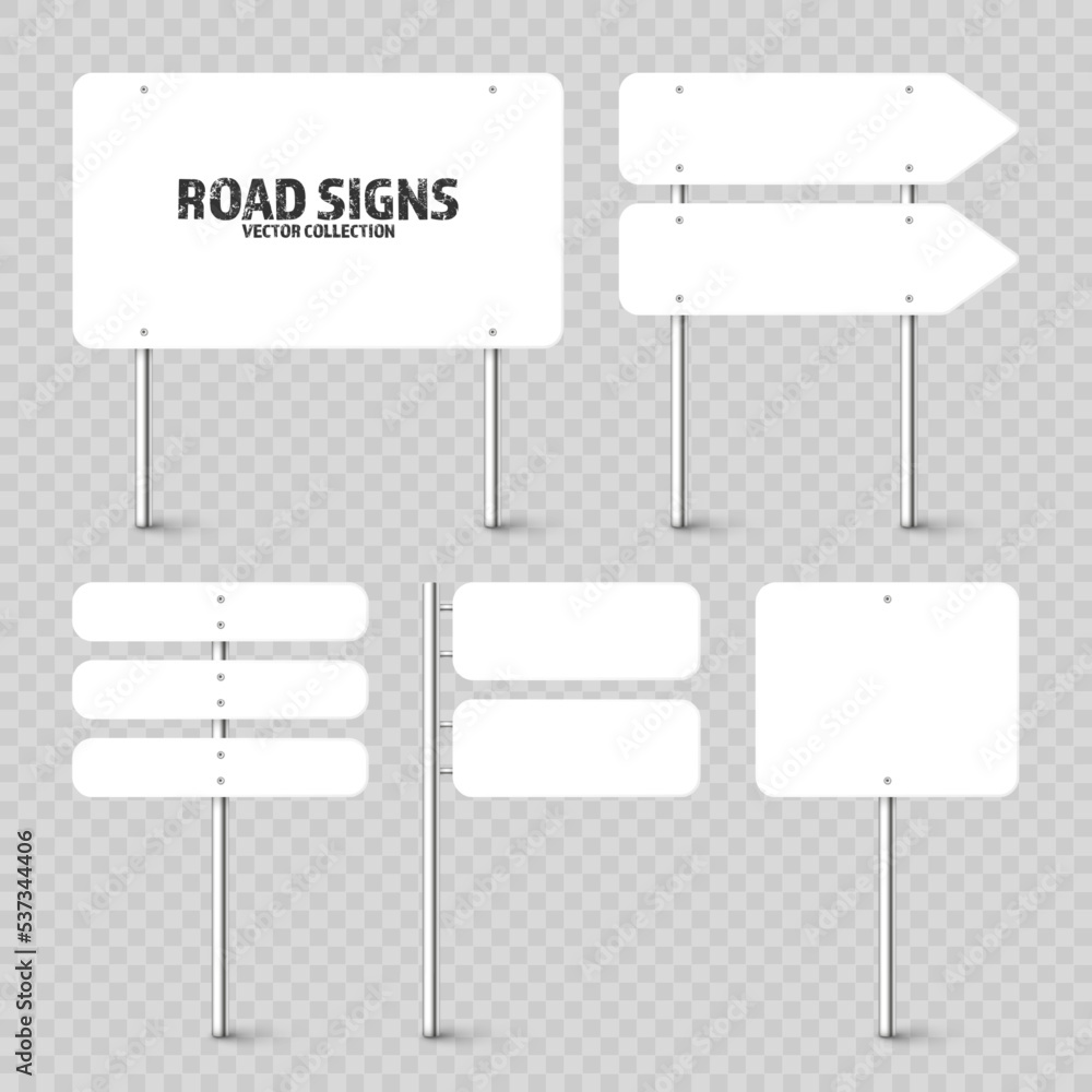Various road, traffic signs. Highway signboard on a chrome metal pole ...