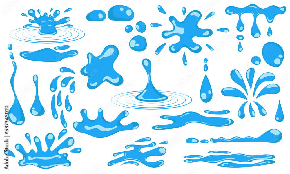 Vetor de Set cartoon blue dripping water drops and liquid icon ...
