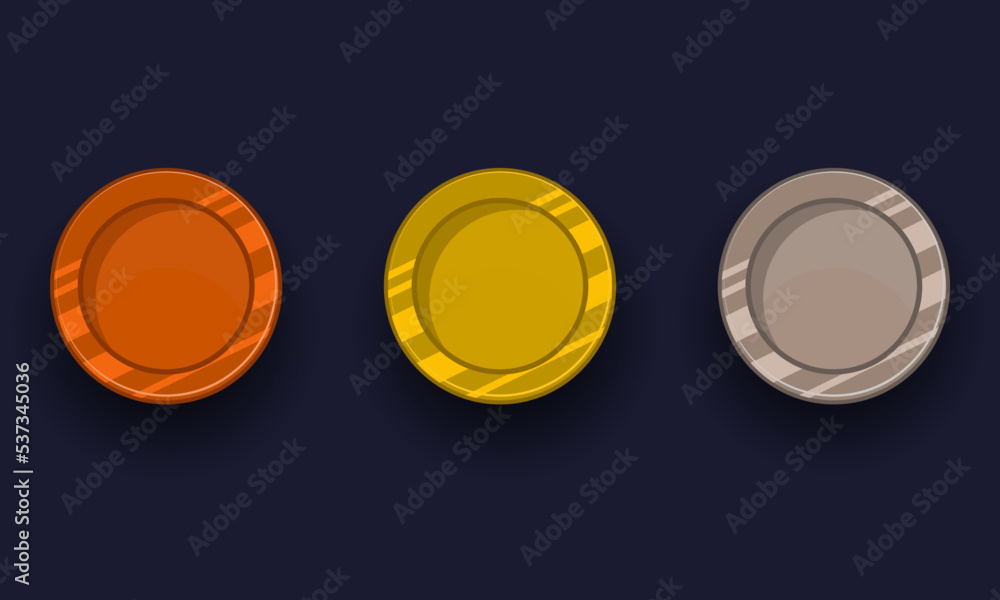 Game achievement badge or rank icon cartoon set. Gold, silver and ...