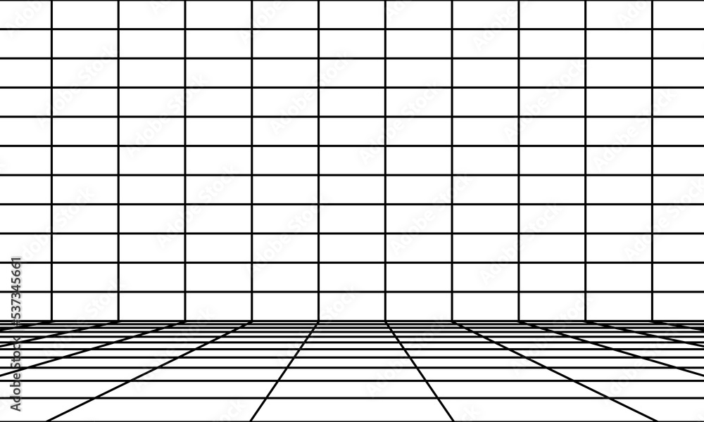 Perspective room with black grid. 3D linear floor and empty interior ...