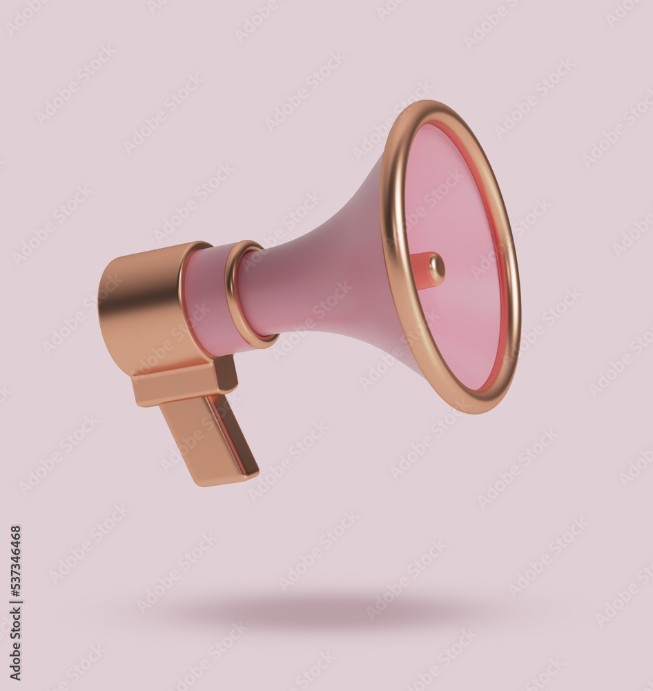Pink megaphone with gold details on pastel pink background. 3d render loudspeaker Stock ...