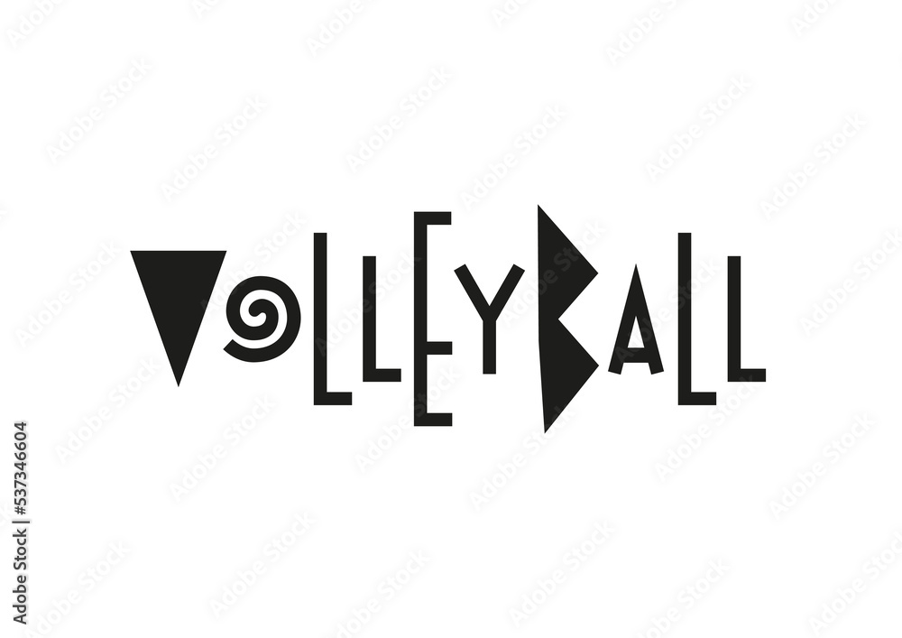 Lettering of volleyball in black isolated on white background for ...