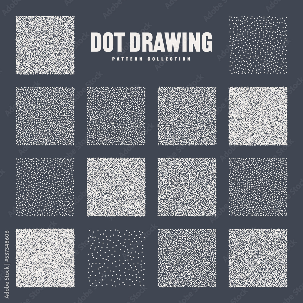 Square shaped dotted objects, stipple elements. Stippling, dotwork ...