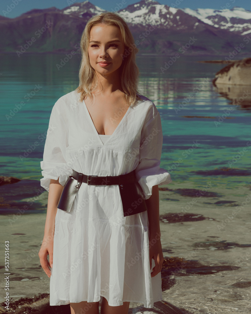 Beautiful fit happy women with perfect body on the beach in bikini ...