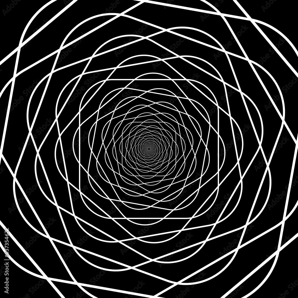 Distorted abstract lines, wireframe tunnel. The white rose line on the ...
