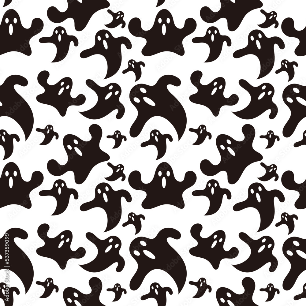Halloween seamless ghost pattern with dark scary night background ...