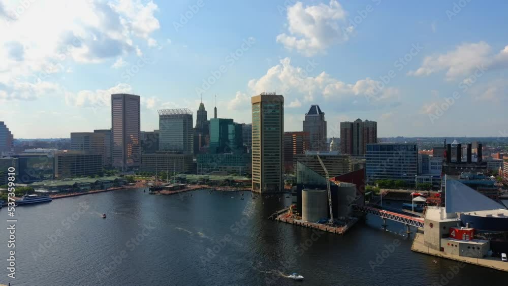 This video shows scenic aerial views of the downtown Baltimore ...