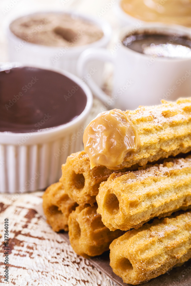 Churros, a typical fried sweet from Brazil, Mexico and Spain, made from ...