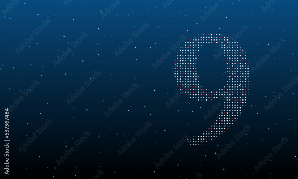 On the right is the number nine symbol filled with white dots. Background pattern from dots and ...