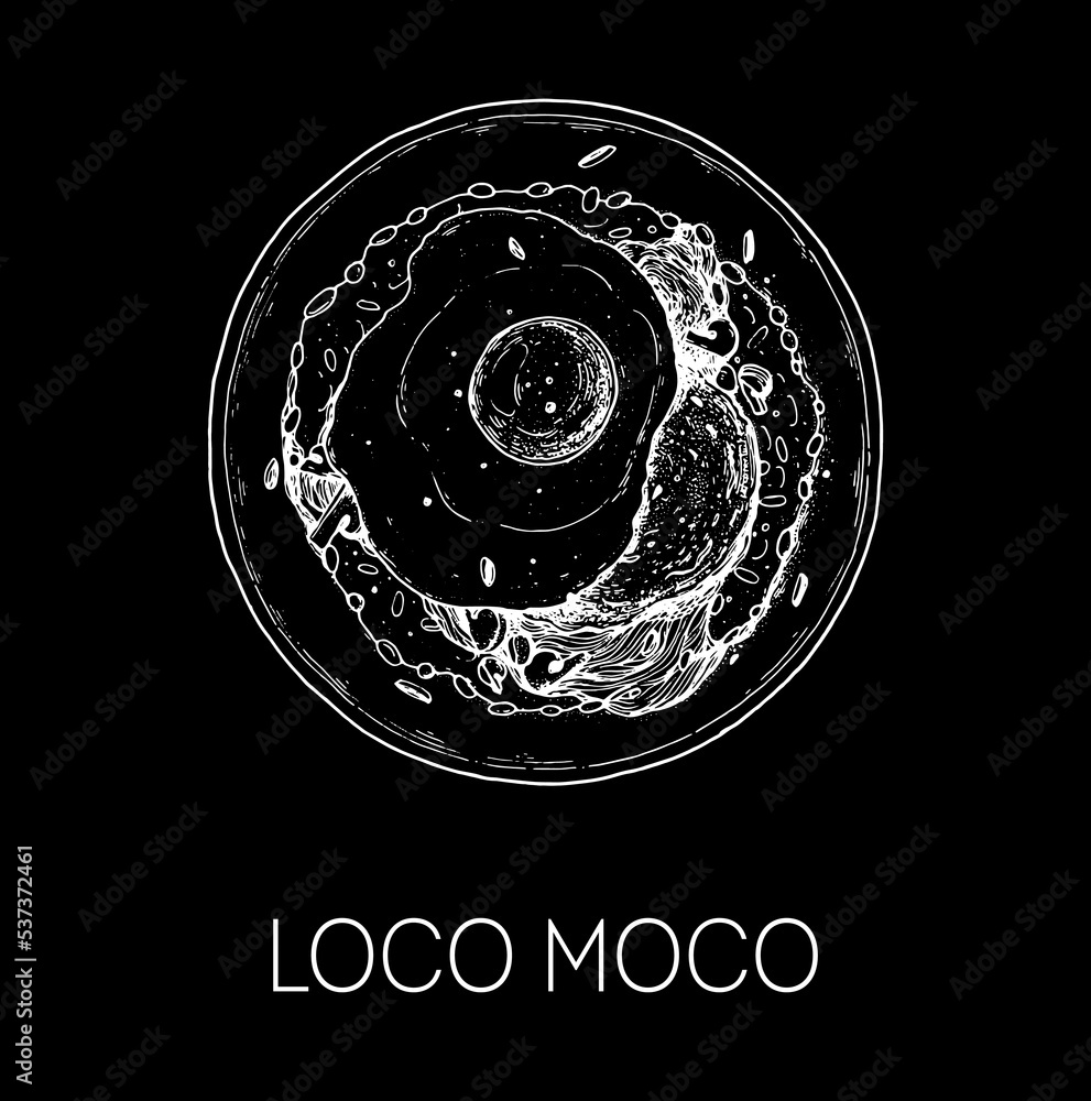 Loco Moco, Hawaiian food. Hand drawn vector illustration. Sketch style ...