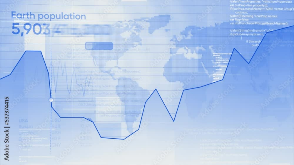 Graph with growing population on planet earth. Motion. Various graphics ...