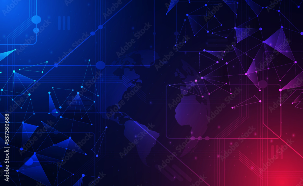 Digital Technology Circuits Blue Red Gradient Background Ai Big Data Iot Cyber Cloud Security