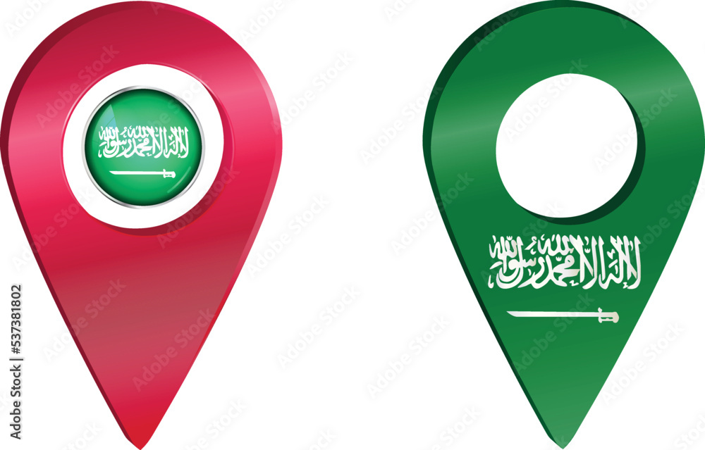Destination pin icon with Saudi Arabia flag.Location red map marker ...