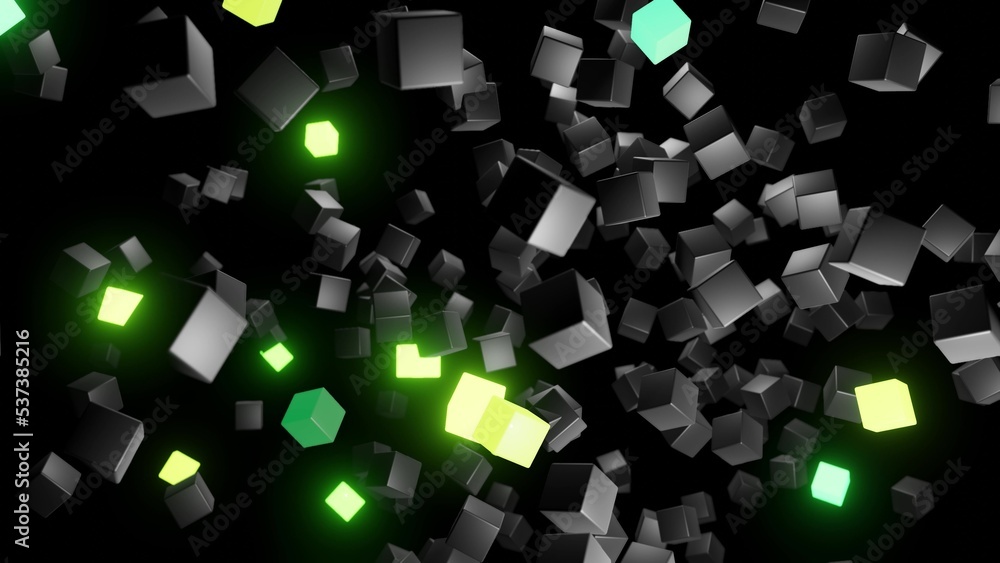 3d render. 3d abstract dark geometric background with gray cubes flash ...
