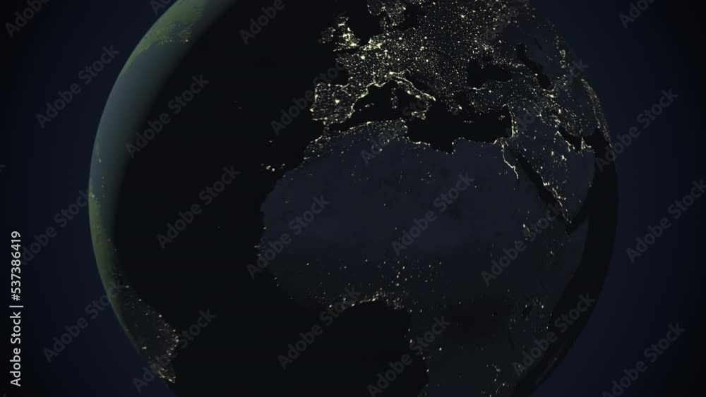 Seamless looping animation of the earth at night zooming in to the 3d ...