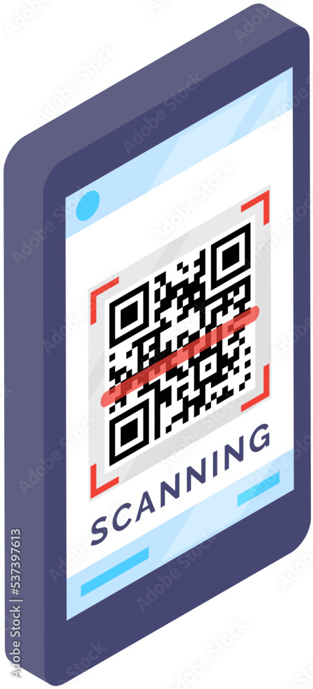 App for scanning qr code via mobile phone scanner device isometric ...
