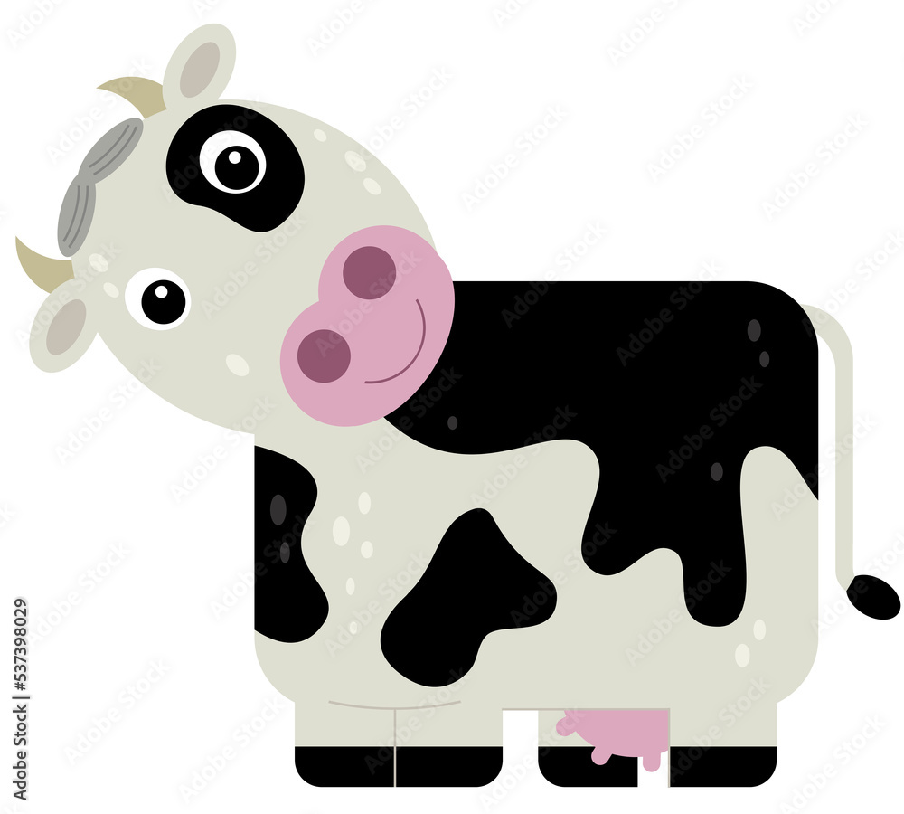 Cartoon scene with cow bull is looking and smiling isolated ...