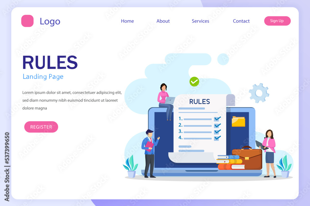 Business people studying list of rules, reading guidance, making checklist Vector illustration ...