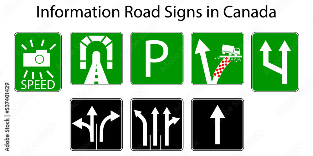 Road signs in Canada. Canadian information signs. Vector illustration ...