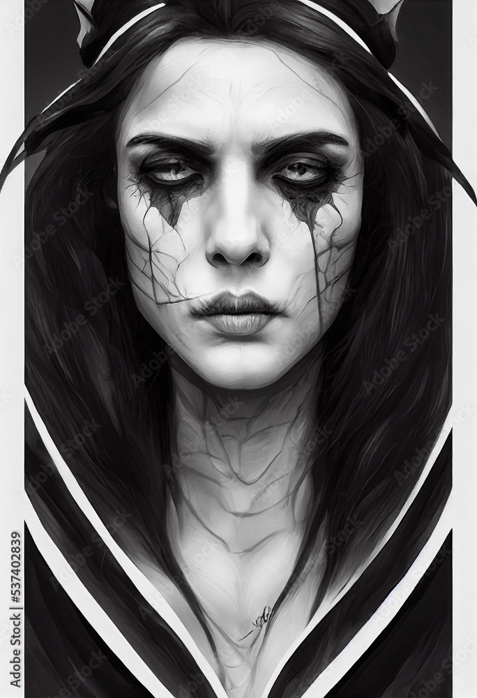 AI generated digital art of an evil fantasy antagonist queen with messy ...