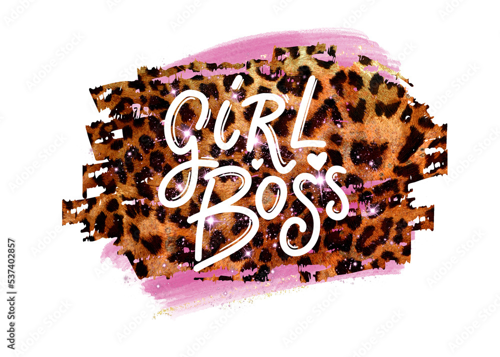 Girl Boss with Leopard Print and Pink Watercolor Background, PNG ...