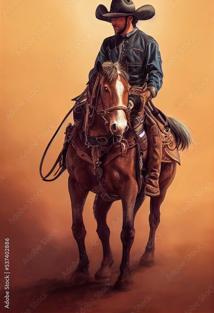 Hyper realistic AI generated digital art of a heroic cowboy riding his ...