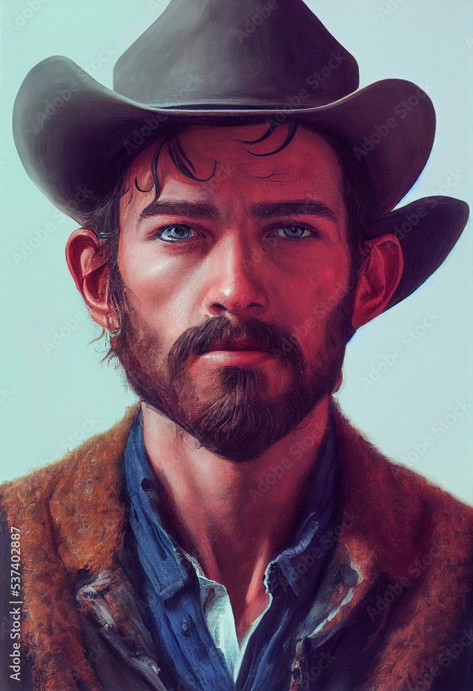 Hyper realistic AI generated digital art of a handsome, heroic cowboy ...