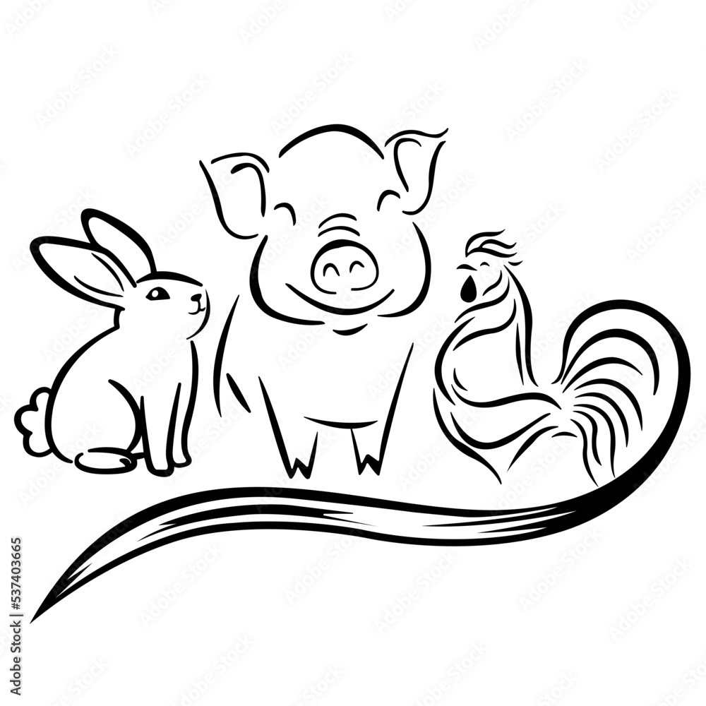 Rabbit Pig Chicken Cut Files, Farmhouse Animals Stock Vector | Adobe Stock