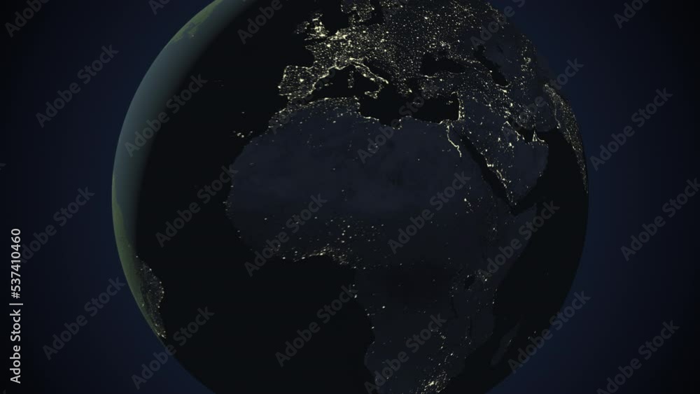 Seamless looping animation of the earth at night zooming in to the 3d ...