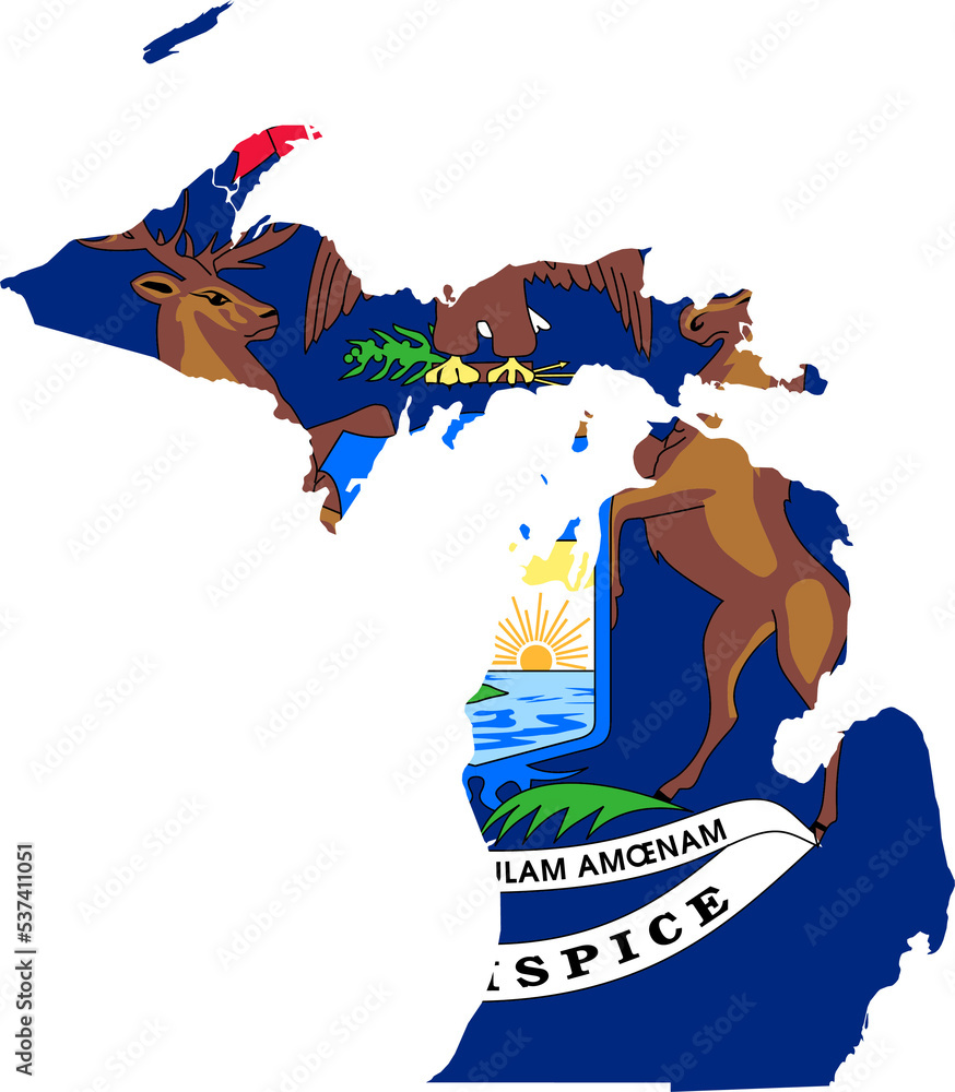 Michigan USA Map Flag. MI US Outline Boundary Border Shape State Flag ...