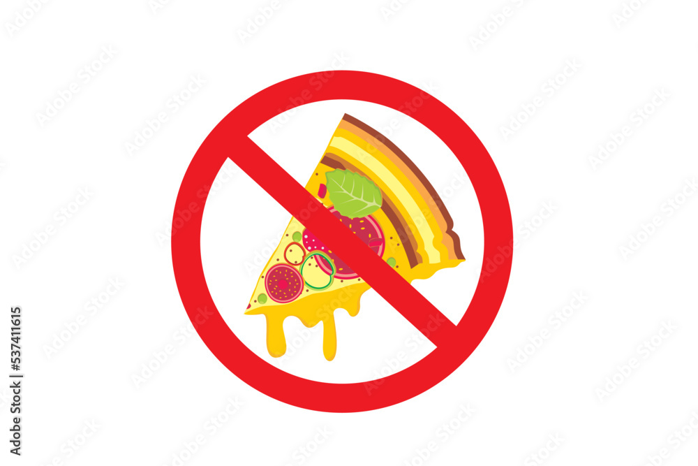 No Fast food Sign cartoon vector. No pizza Allowed sign. Red ...