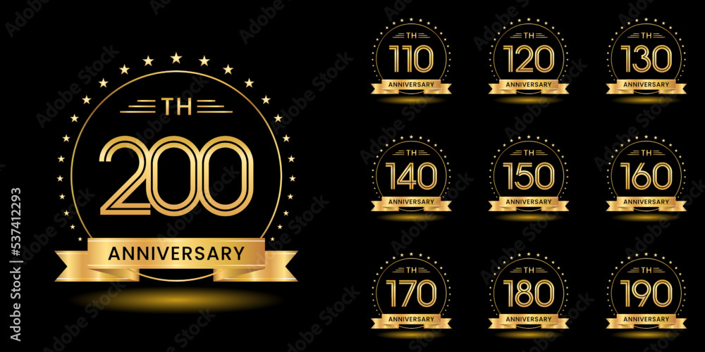 Set of anniversary logotype with golden text, anniversary celebration ...