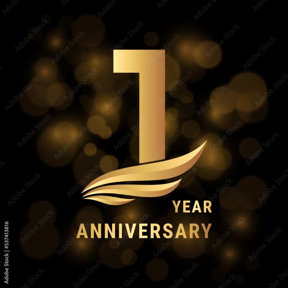 1st Anniversary Logo, Logo design with gold color wings for poster ...