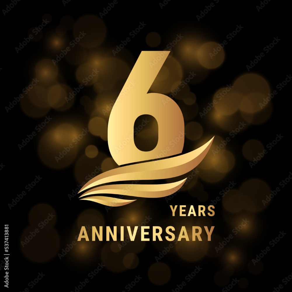 6th Anniversary Logo, Logo design with gold color wings for poster ...