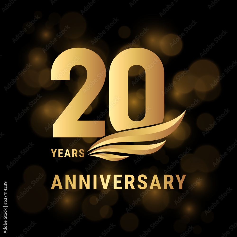 20th Anniversary Logo, Logo design with gold color wings for poster ...