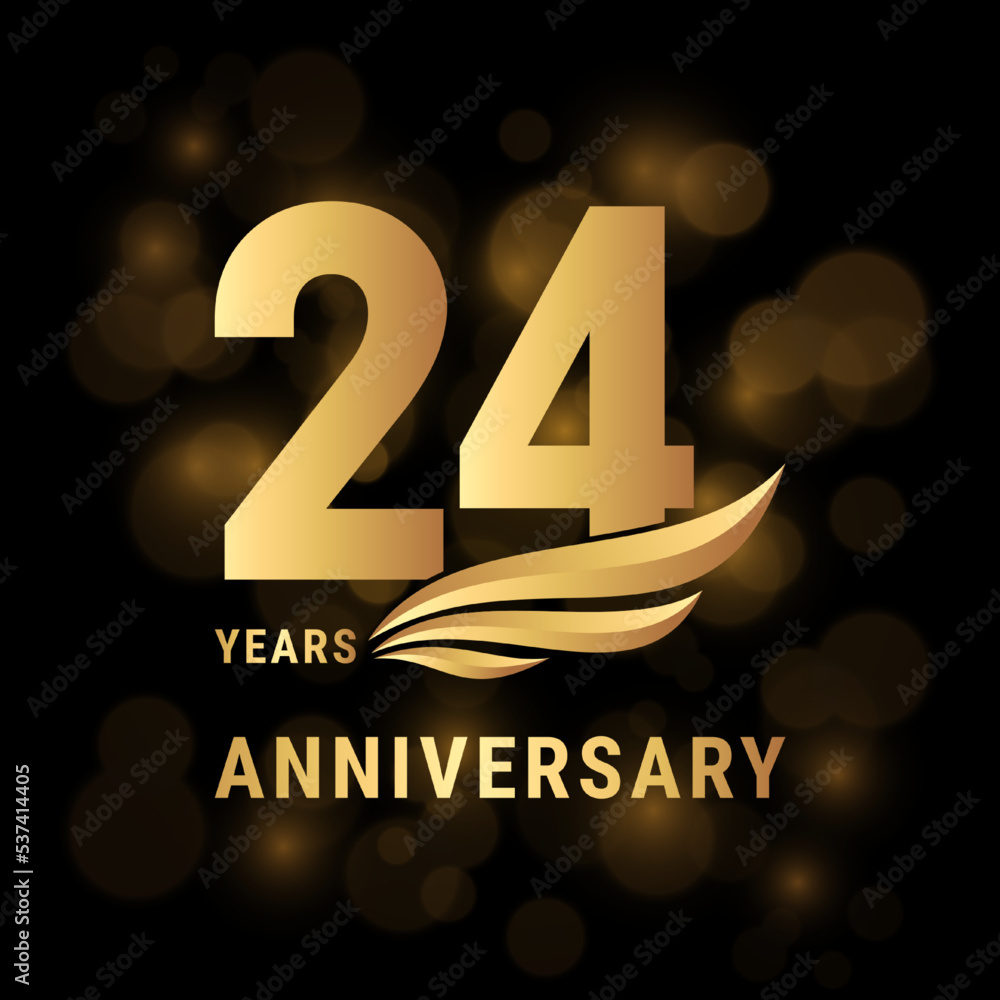 24th Anniversary Logo, Logo design with gold color wings for poster ...