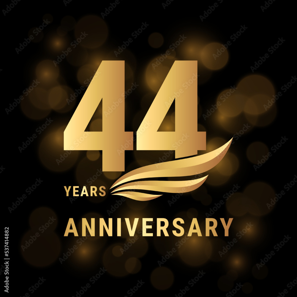 44th Anniversary Logo, Logo design with gold color wings for poster ...