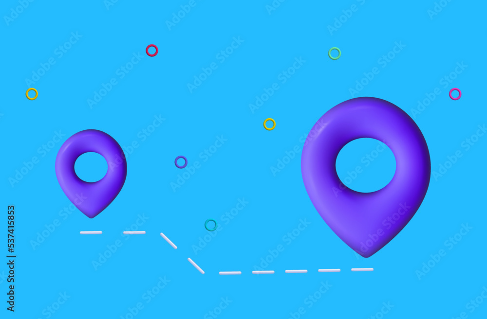 3d destination icon, location on the map, path. Determination of ...