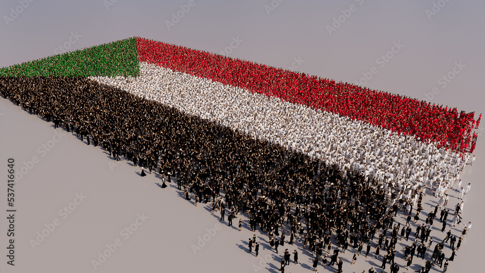 A Crowd of People gathering to form the Flag of Sudan. Sudanese Banner ...