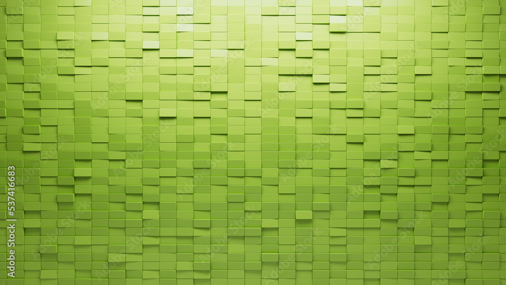 Green Tiles arranged to create a 3D wall. Rectangular, Futuristic ...