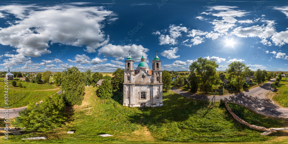 full hdri 360 panorama aerial view of neo gothic temple or catholic ...