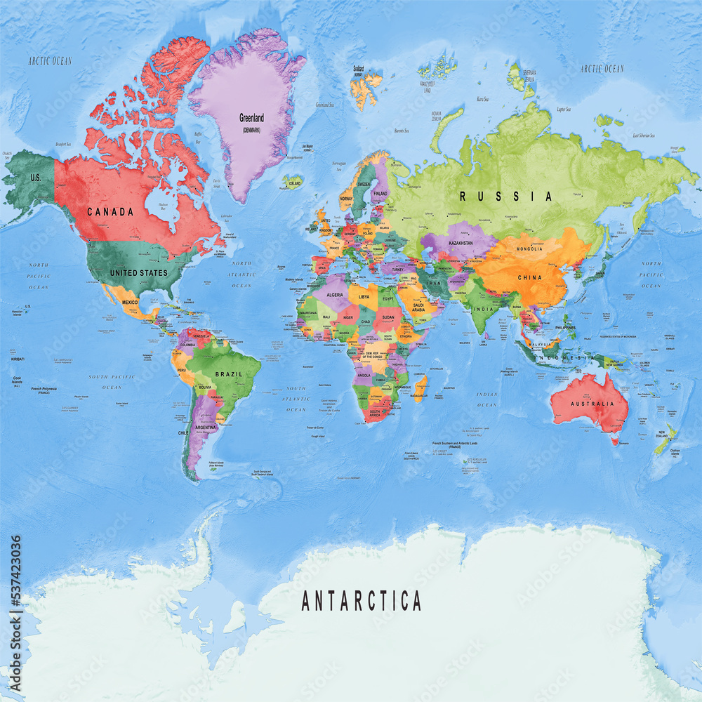 Ilustrace „Political world map Mercator projection“ ze služby Stock ...
