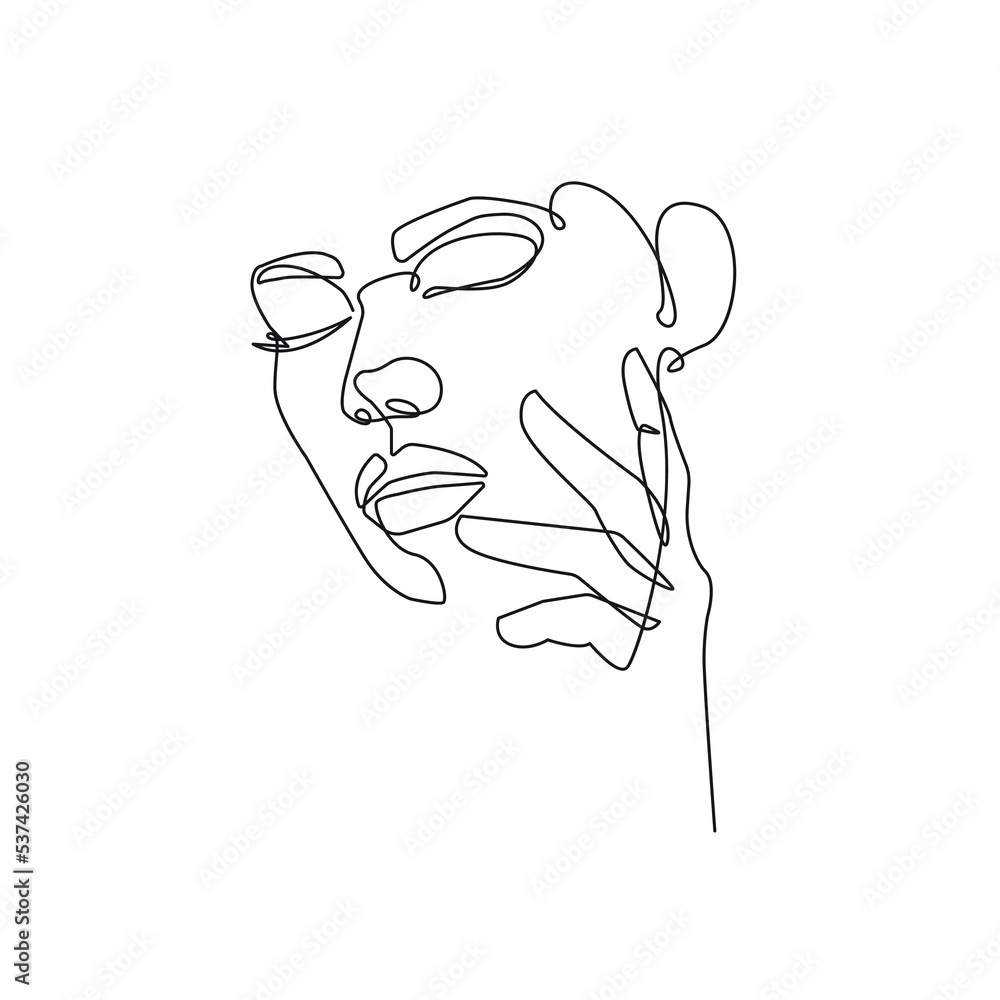 Woman Abstract Face One Line Drawing Female Portrait Minimalist Style