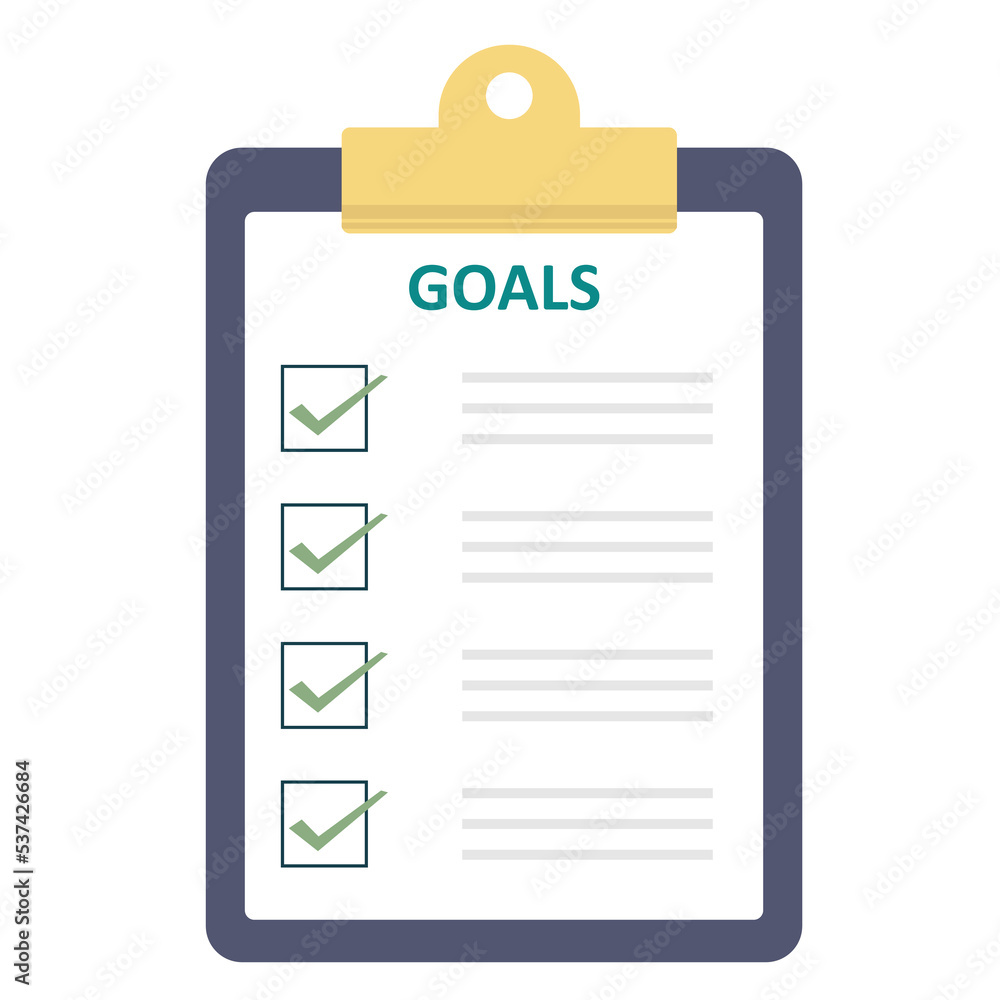 Goals and Goal setting document with checklist. Goals of a person is ...