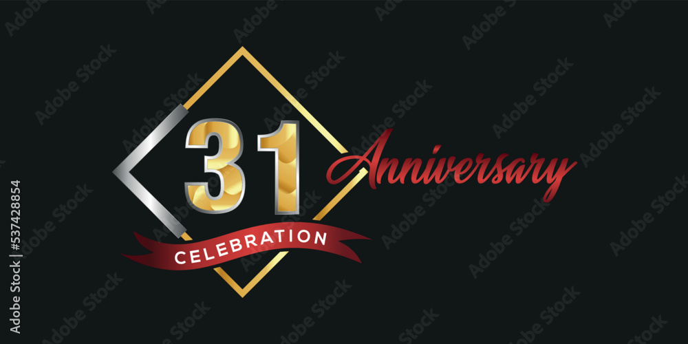 Vecteur Stock 31st anniversary logo with golden and silver box ...
